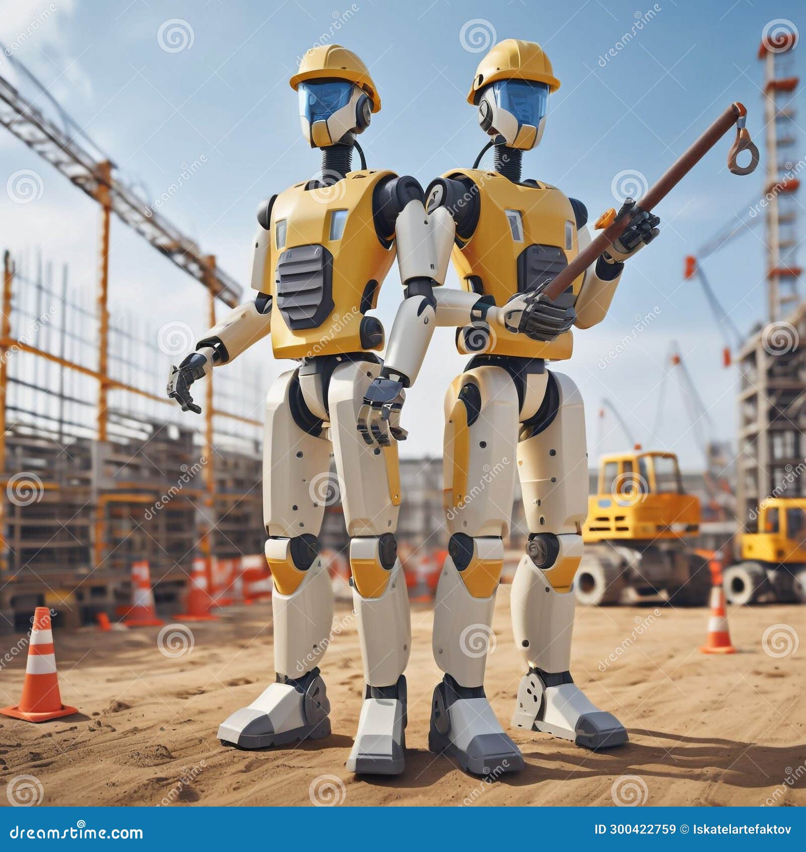 Robot Builders Work on a Construction Site with Tools. Made with AI ...