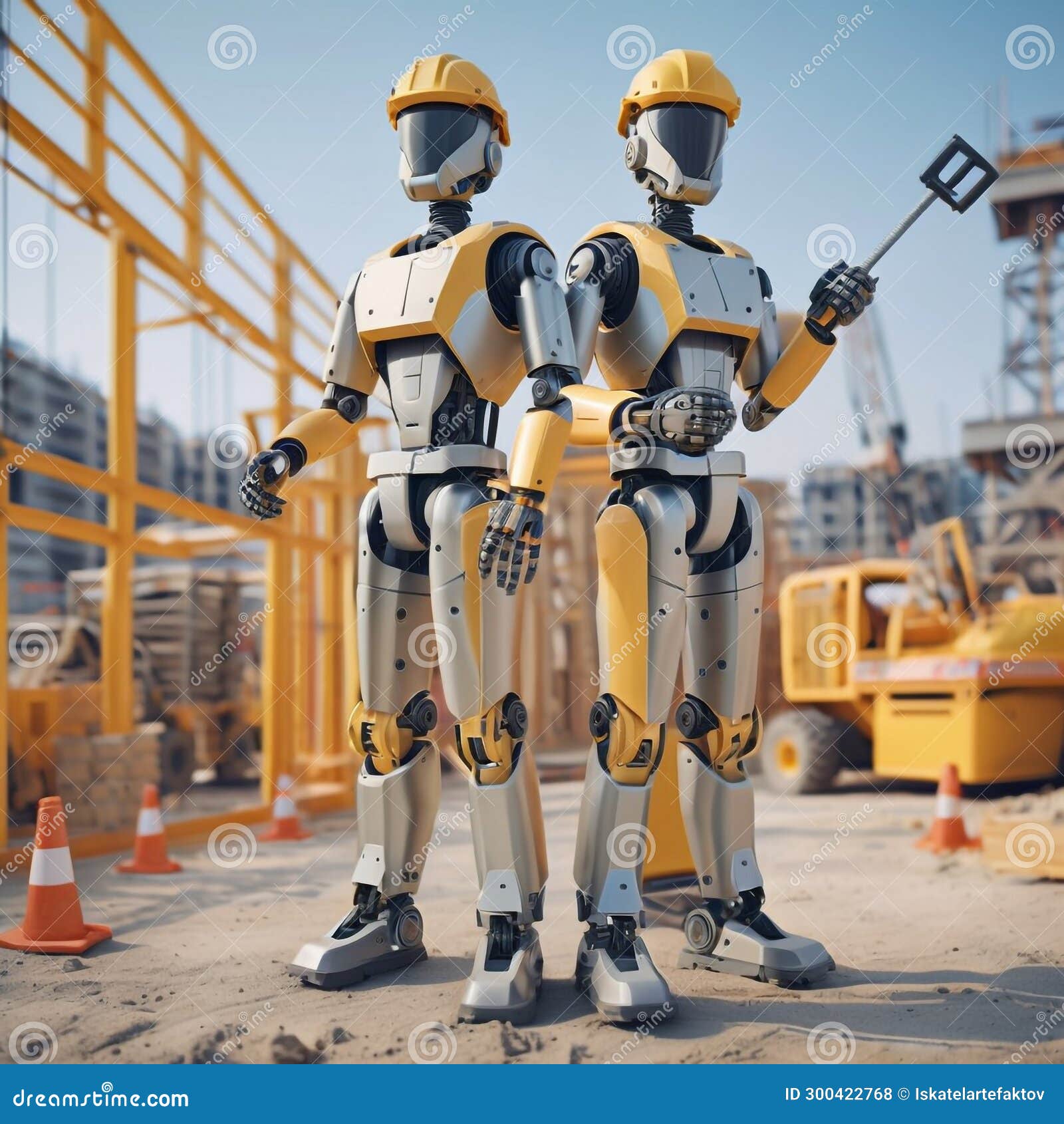 Robot Builders Work on a Construction Site with Tools. Made with AI ...