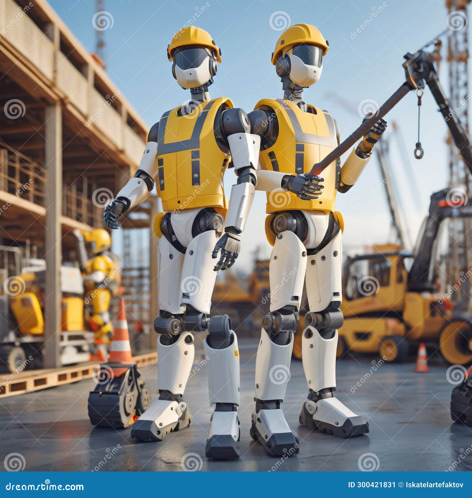 Robot Builders Work on a Construction Site with Tools. Made with AI ...