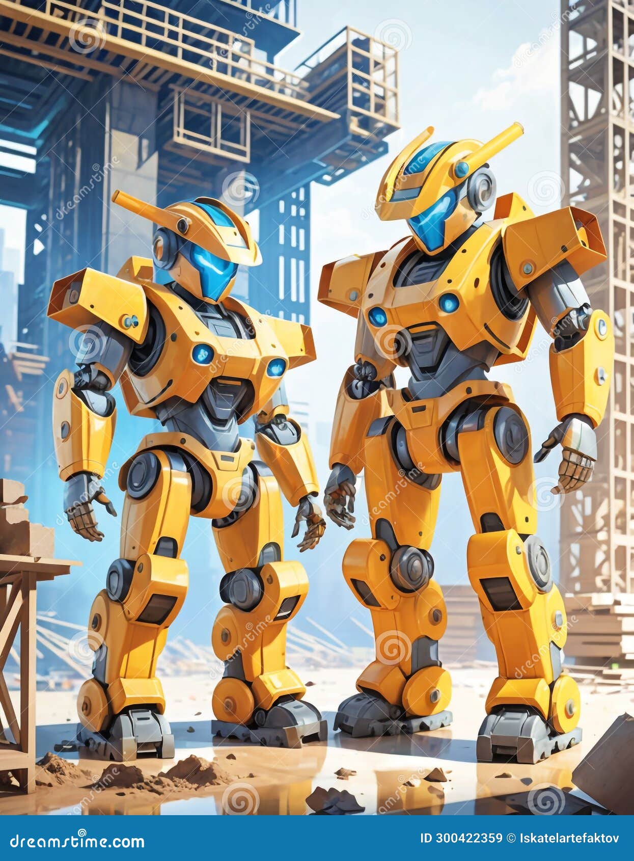 Robot Builders Work on a Construction Site with Tools. Made with AI ...