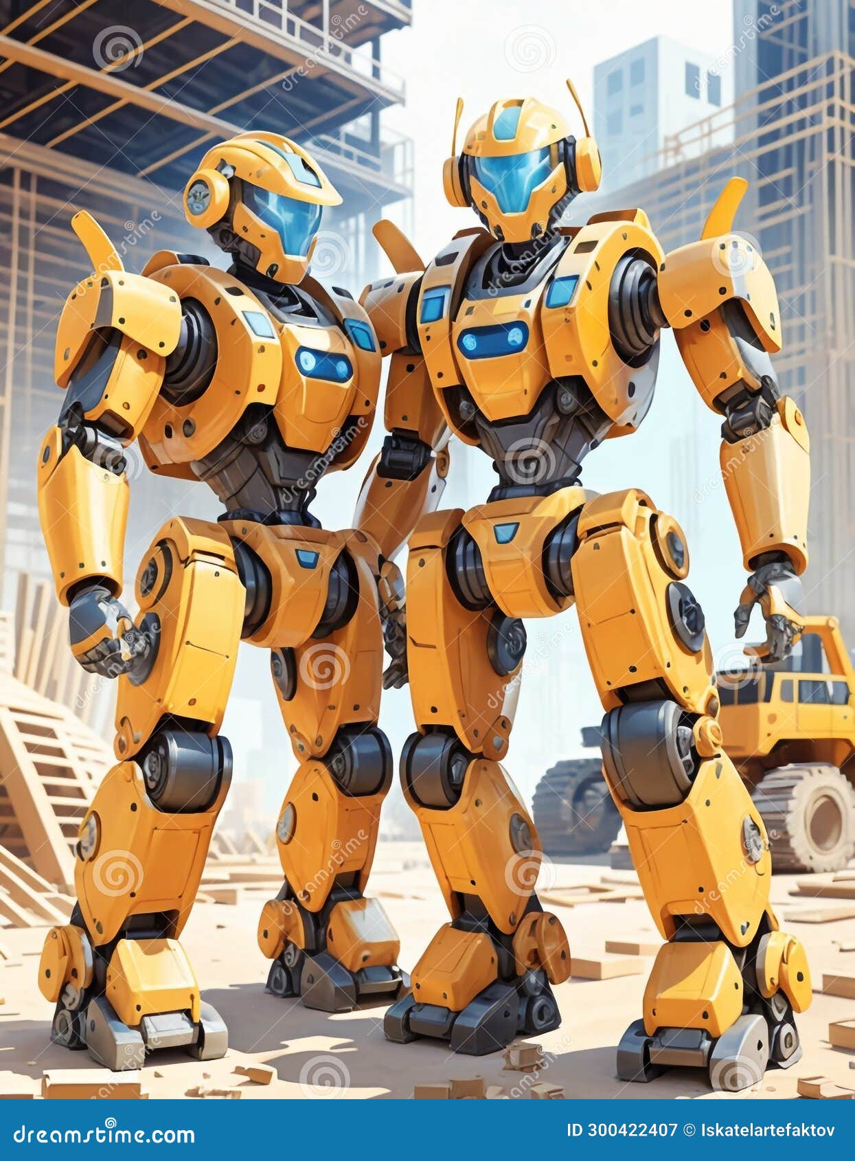 Robot Builders Work on a Construction Site with Tools. Made with AI ...