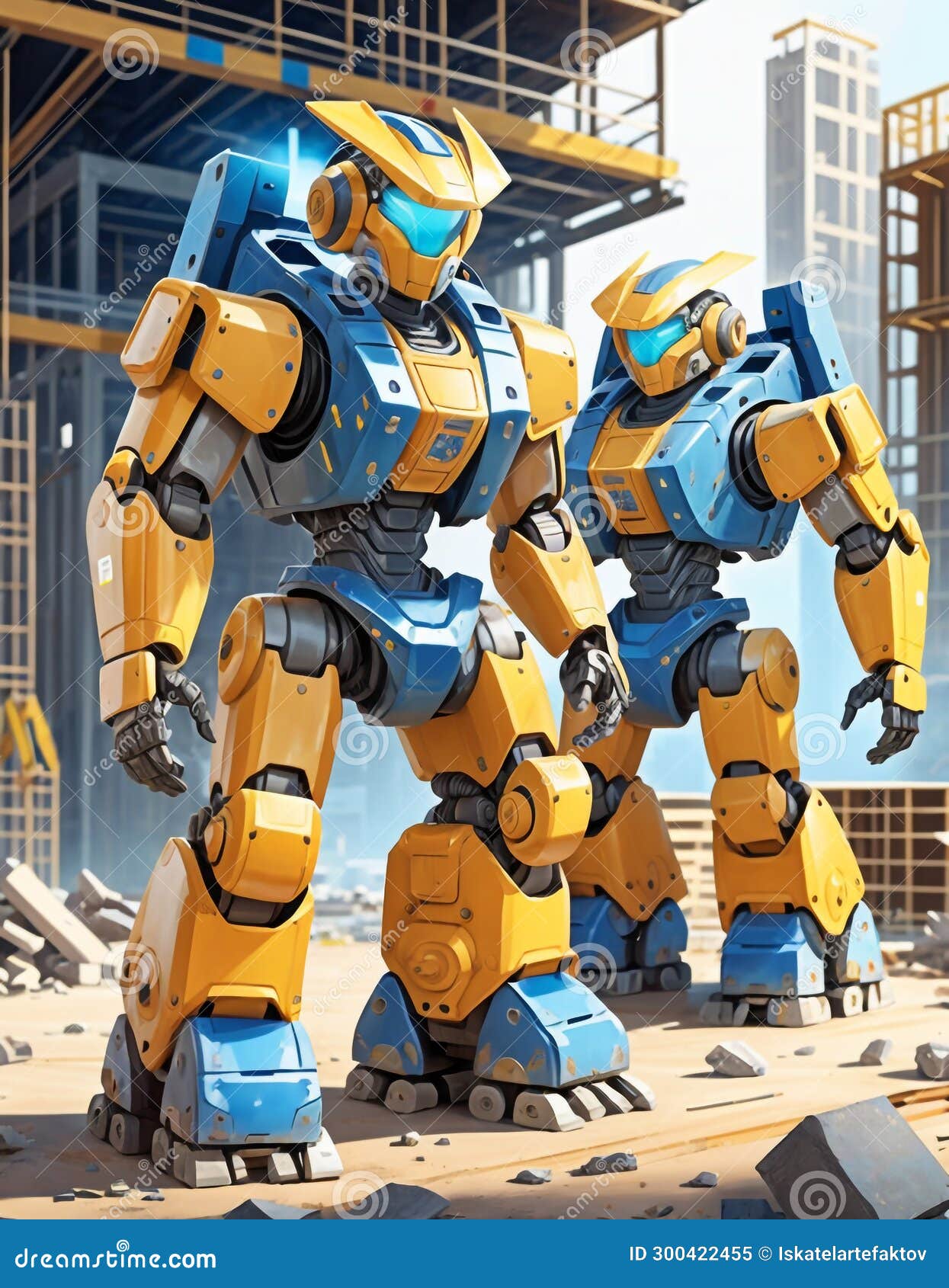 Robot Builders Work on a Construction Site with Tools. Made with AI ...