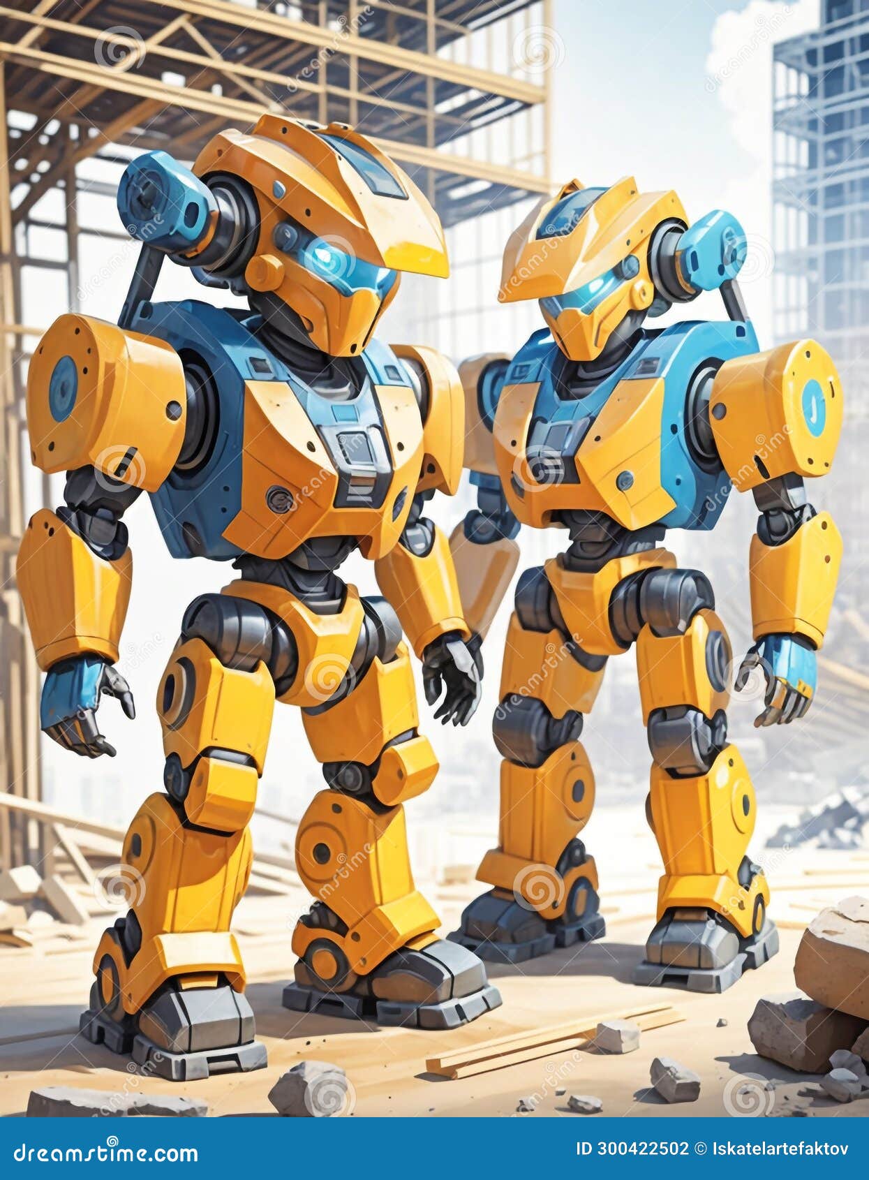 Robot Builders Work on a Construction Site with Tools. Made with AI ...