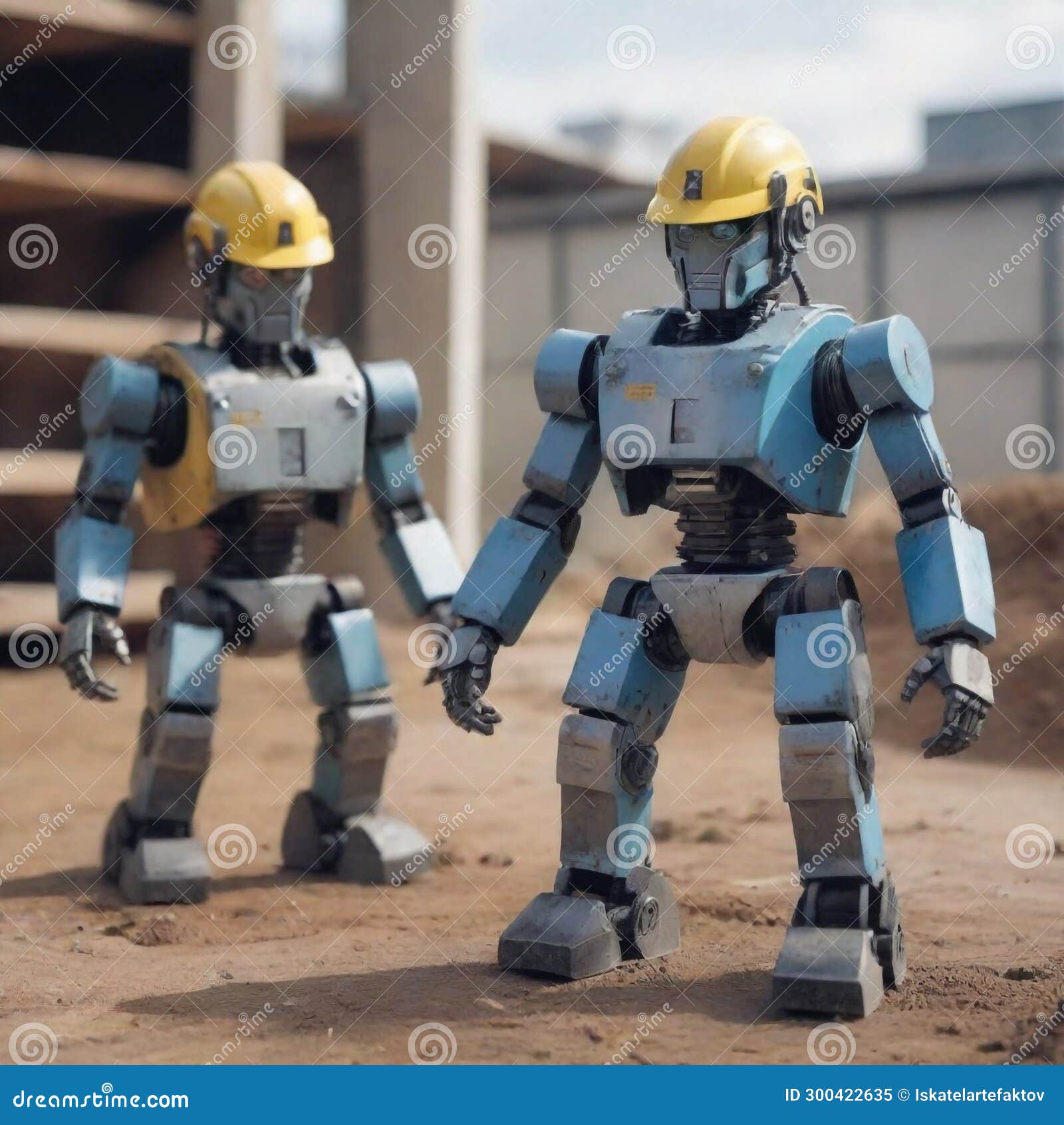 Robot Builders Work on a Construction Site with Tools. Made with AI ...