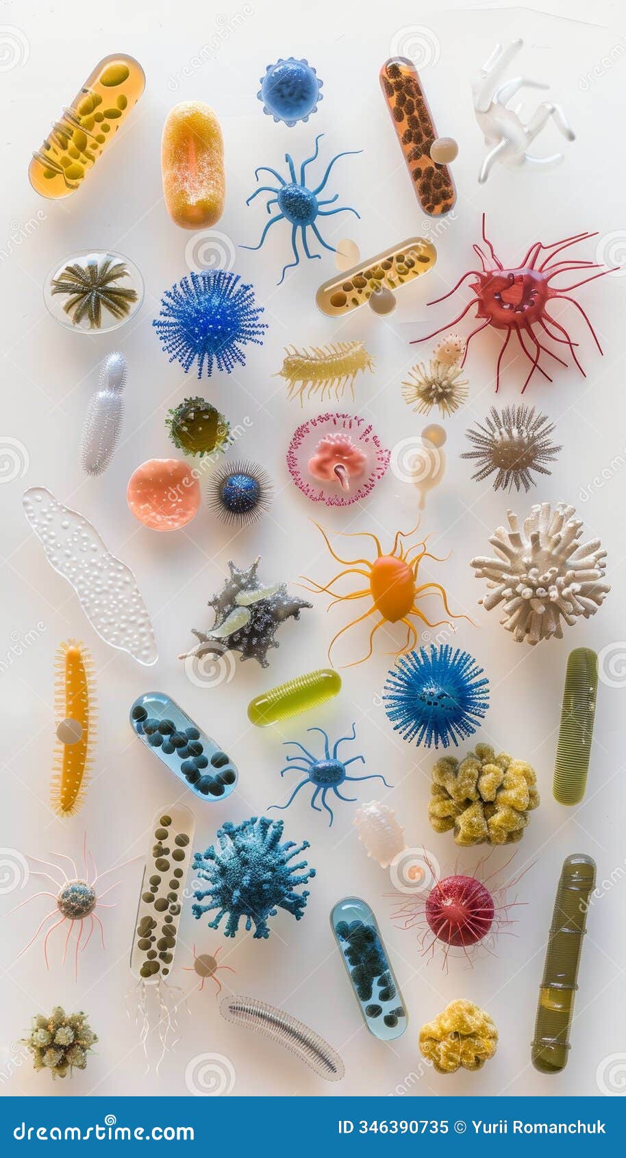 Vivid Image Showcasing Diverse Bacteria and Microorganisms on a White ...