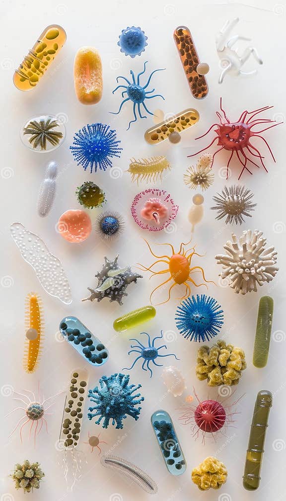 Vivid Image Showcasing Diverse Bacteria and Microorganisms on a White ...