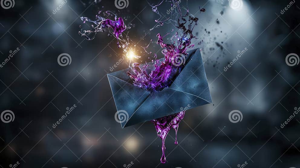 Vivid Ink Splashing from Delicate Envelope Abstract Art Studio Setting Light Effects Creative ...