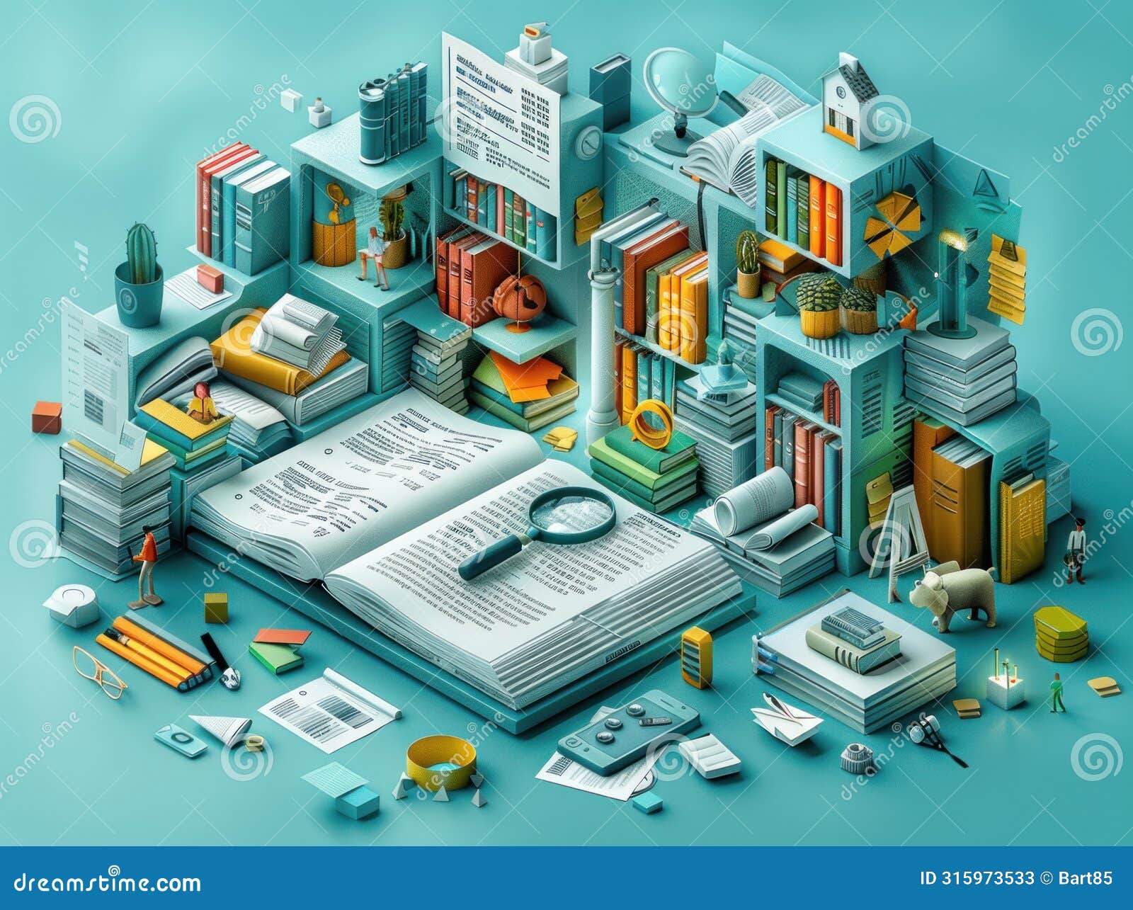 Vivid Isometric Illustration Depicting the Bustling World of Knowledge ...