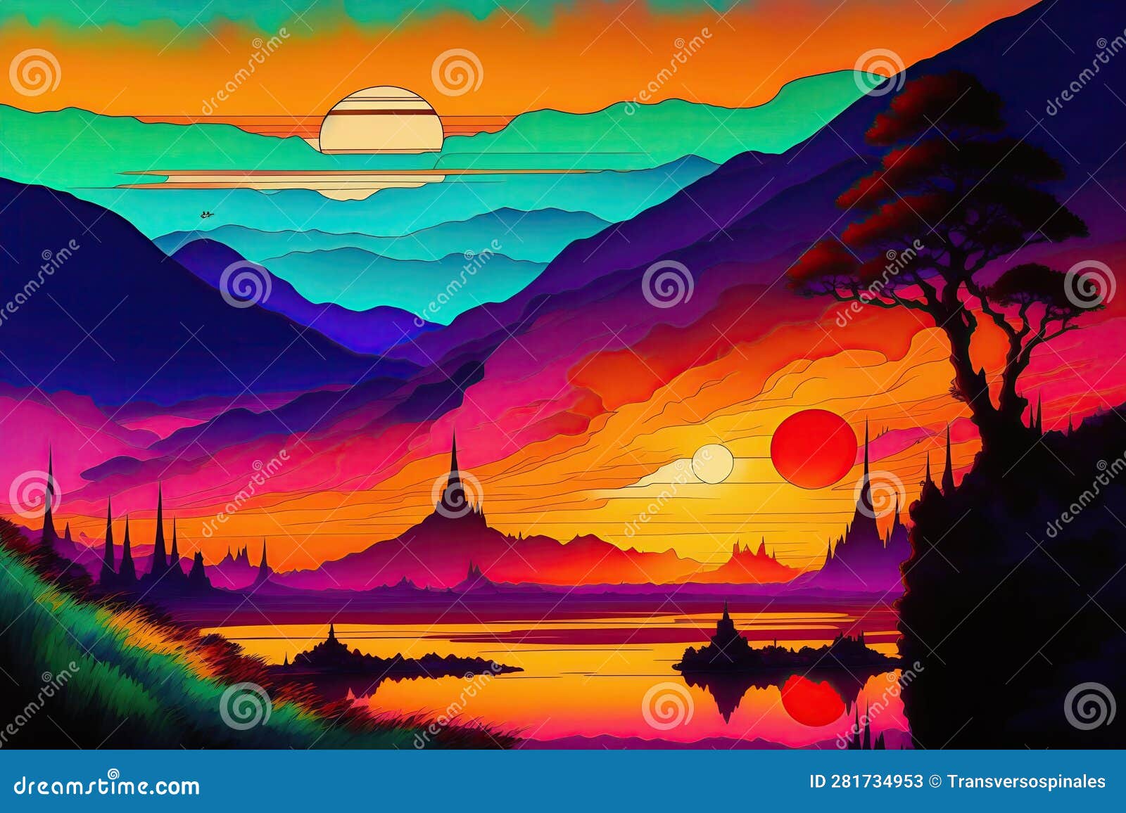 A Vivid Landscape Featuring A Stunning Mountain Peak Enveloped Stock ...