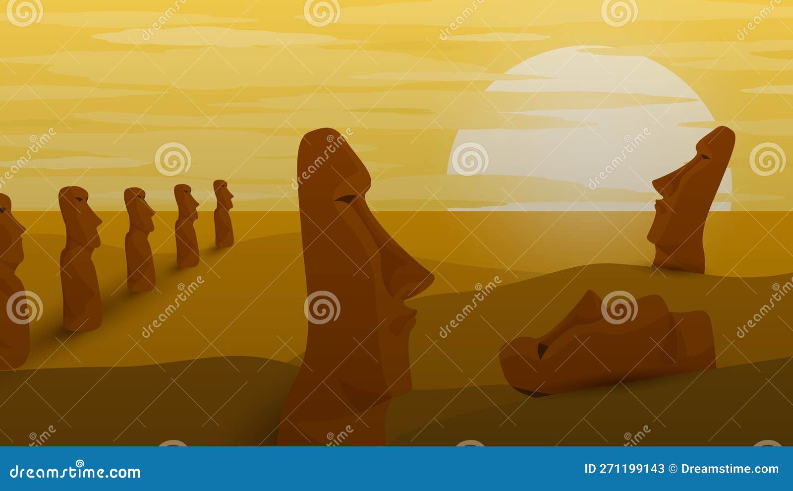 Vivid Landscape with Stone Idols Stock Vector - Illustration of figure ...