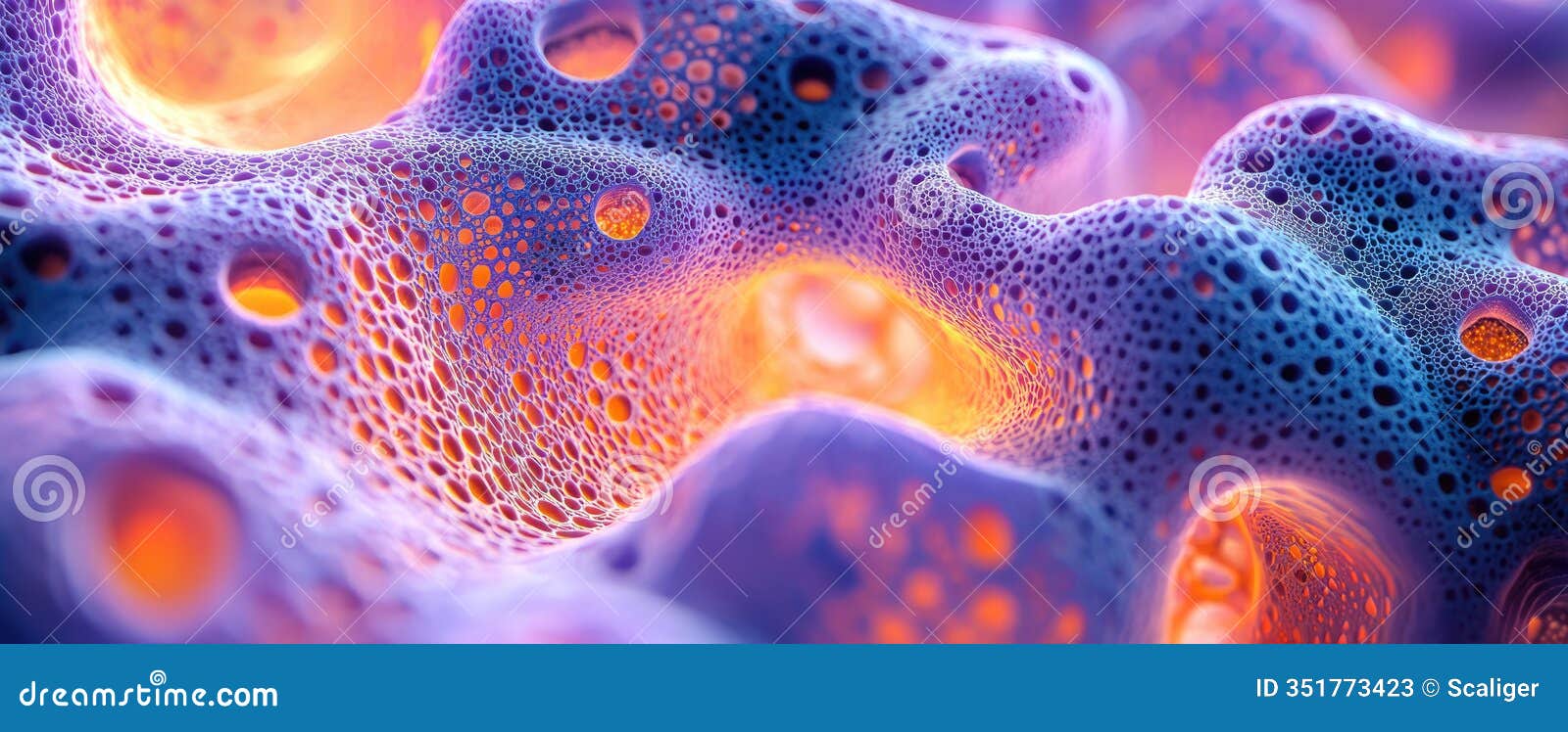 Vivid Macro View of Porous Blue and Orange Microstructure with Abstract ...