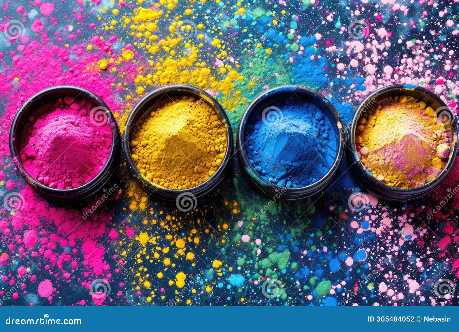 A Vivid Mess of Holi Celebration Colors in Earthenware Dishes. Stock ...