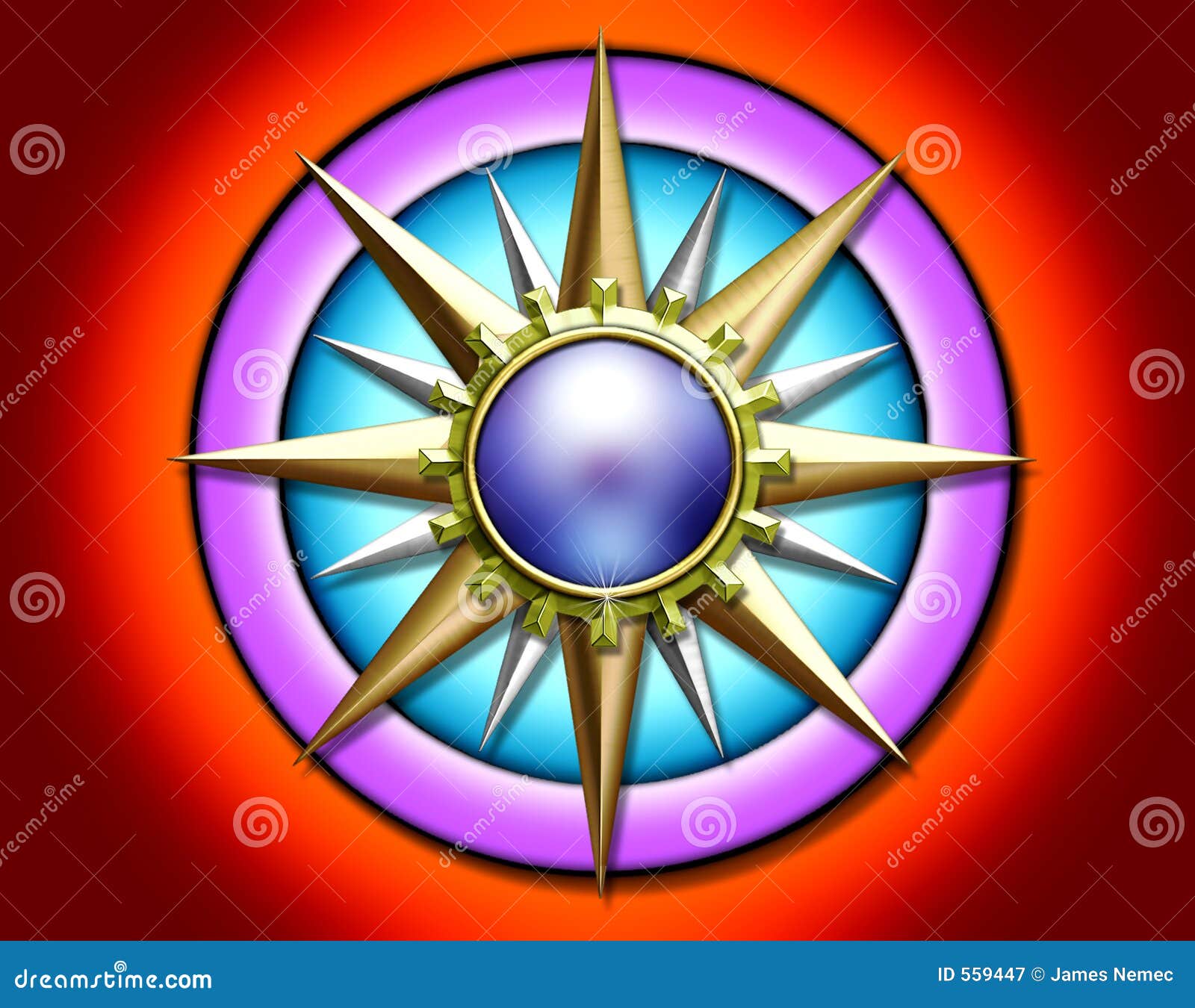 VIVID METALLIC COMPASS SUN MOTIF Stock Image - Image of light, building ...