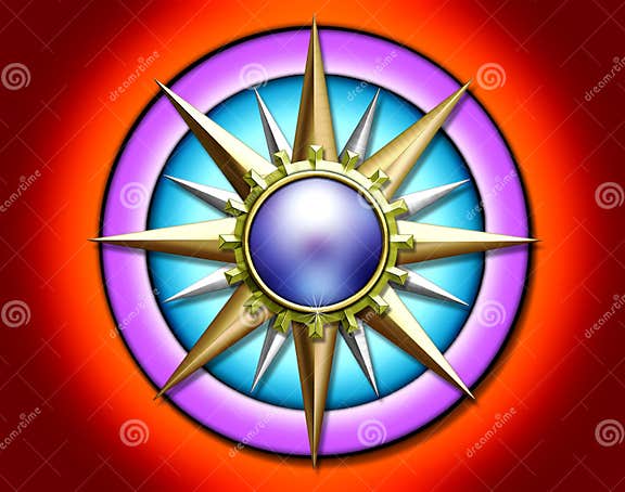 VIVID METALLIC COMPASS SUN MOTIF Stock Image - Image of light, building ...