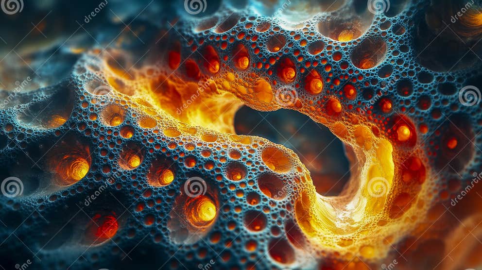 Vivid Microscopic View of Cellular Structure in Orange and Blue Tones ...