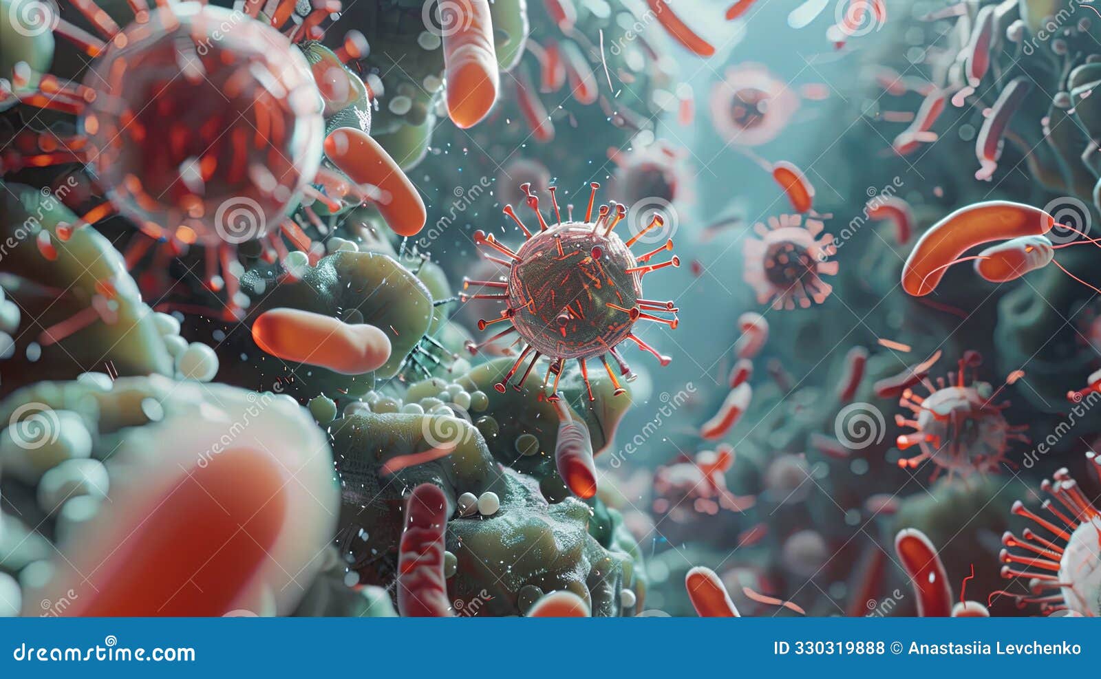 A Vivid Microscopic View of Various Bacteria and Viruses Interacting in ...