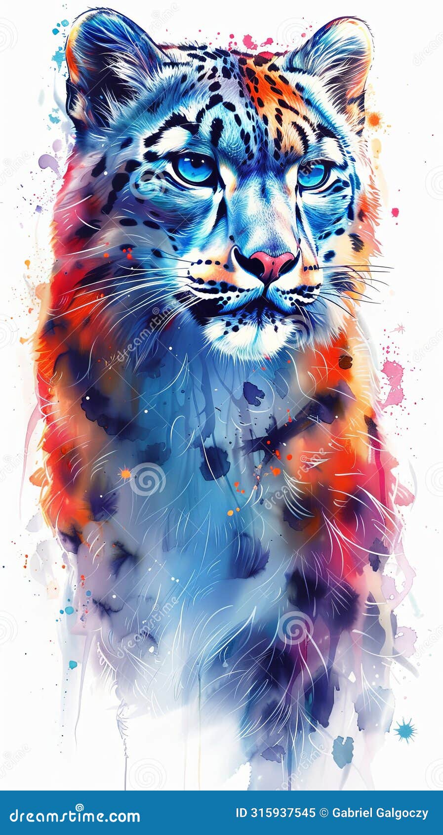 Vivid Multicolor Portrait Drawing Design on Snow Leopard Face Isolated ...