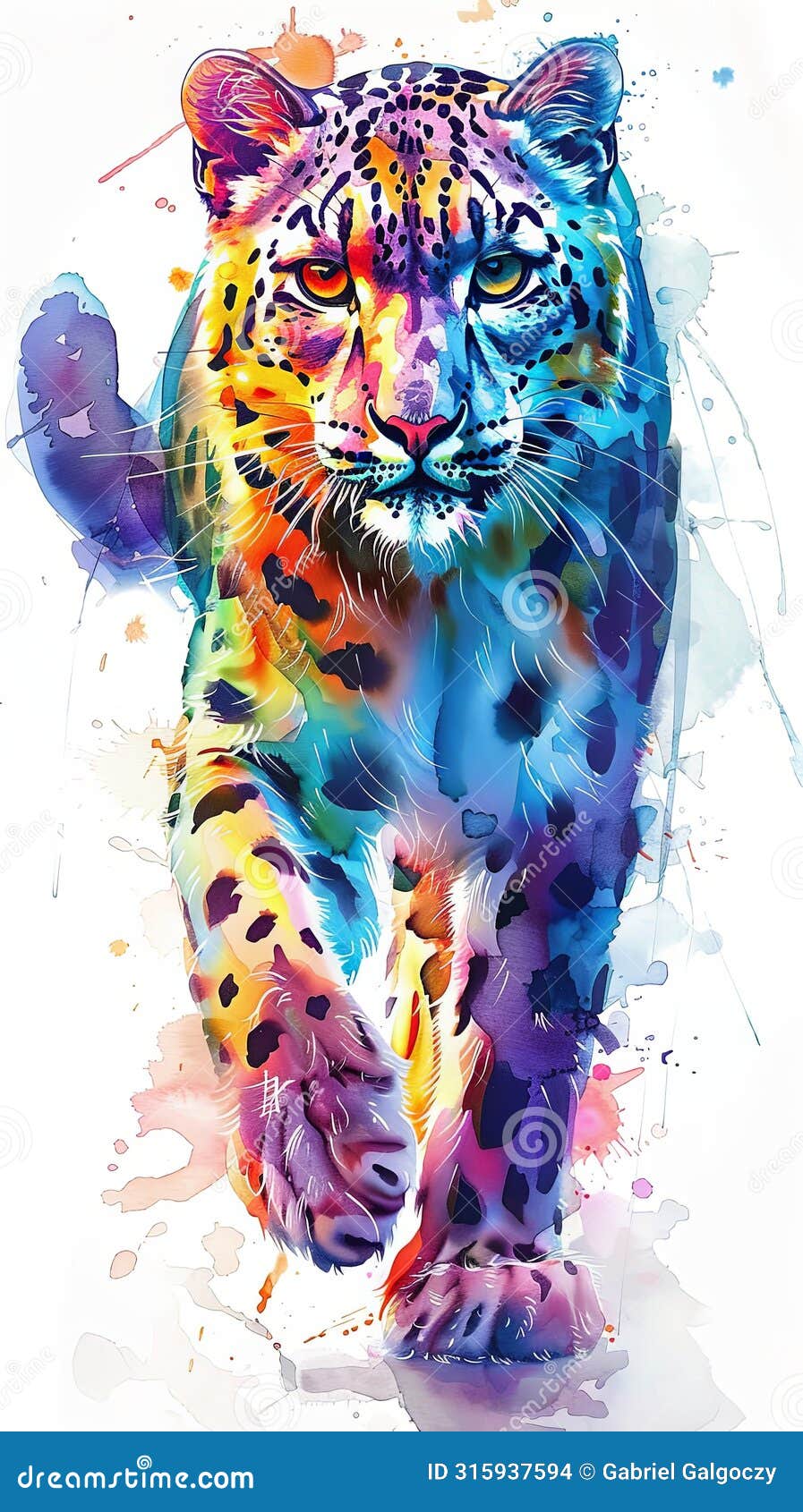 Vivid Multicolor Portrait Drawing Design on Snow Leopard Face Isolated ...