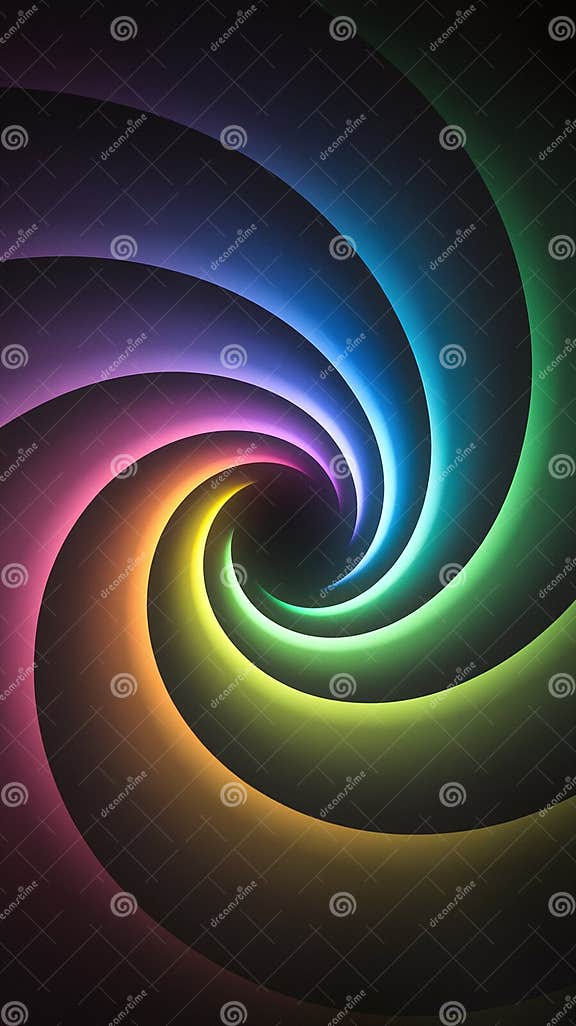 Vivid Multicolor Spiral Pattern with Gradient Lights on Black ...