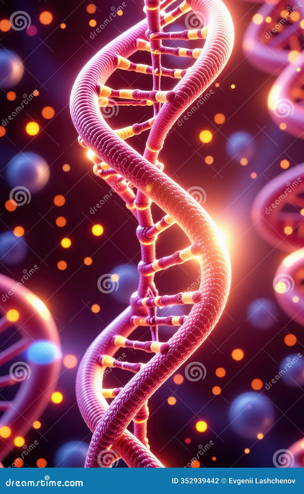 Vivid Neon Dna Helix Structure with Glowing Particles in Dark Space. AI ...