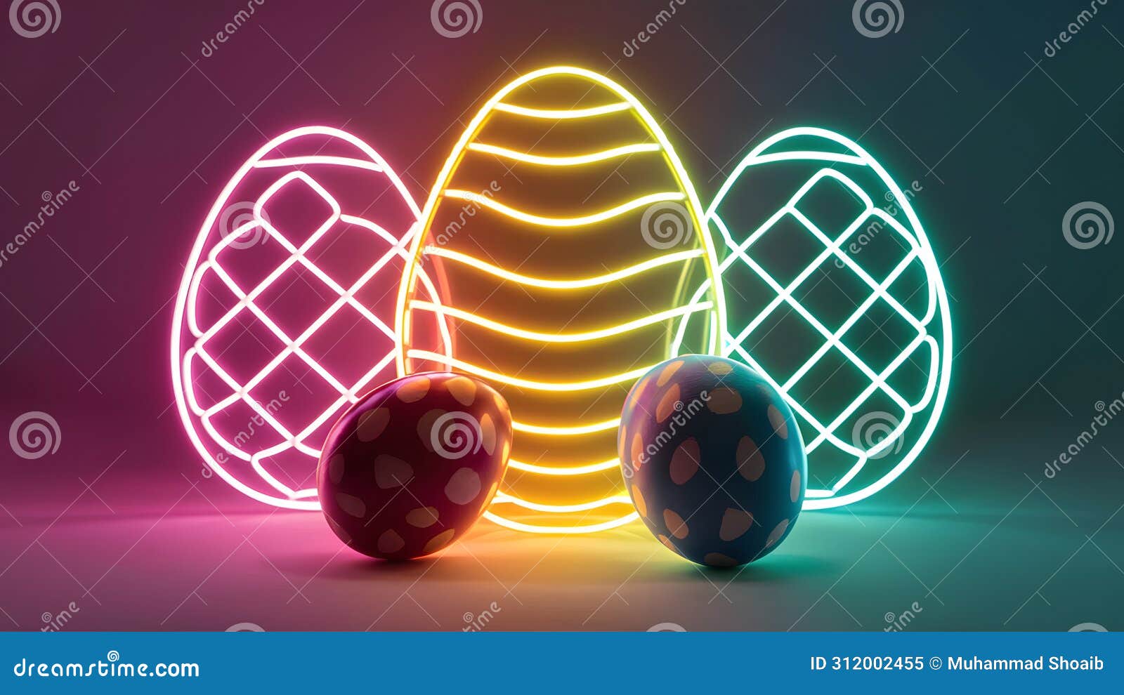 Neon Easter Eggs Amid Tropical Foliage. An Easter Disco Banner. AI ...