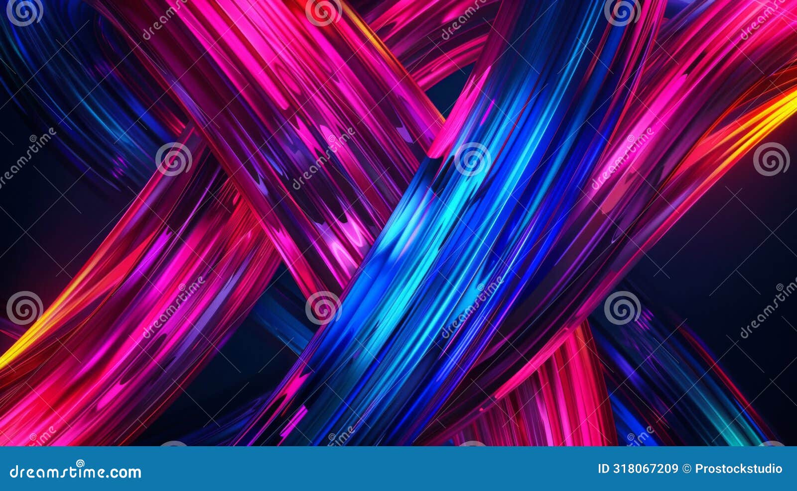 Vivid Neon Light Streaks Intersection at Night Stock Image - Image of ...