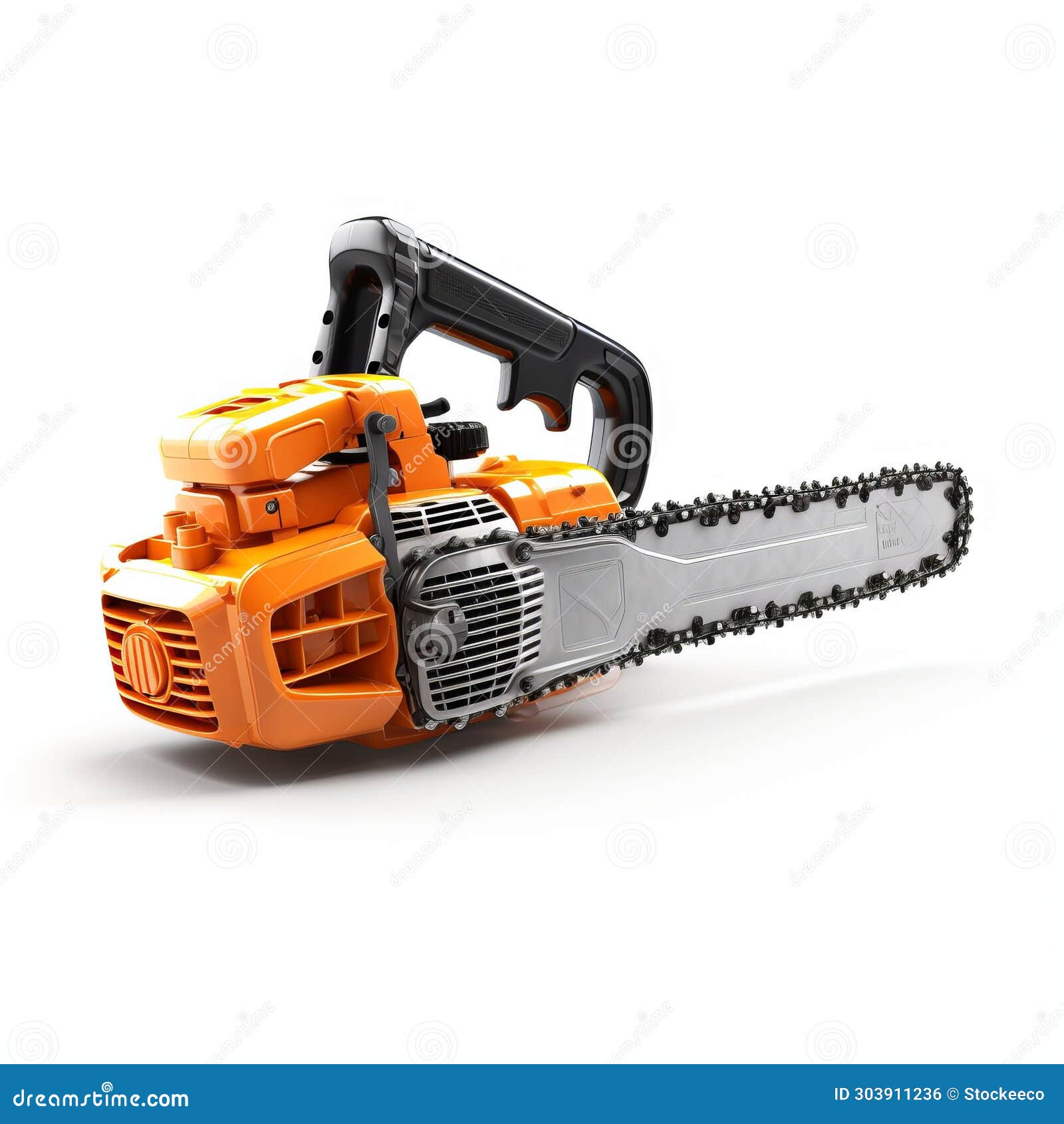 Vivid Orange Battery Powered Chainsaw on White Background Stock ...