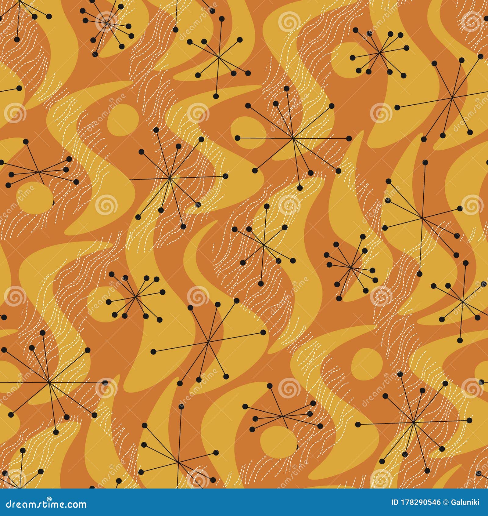 Vivid Orange Liquid Geometric Atomic Style Seamless Pattern Stock ...