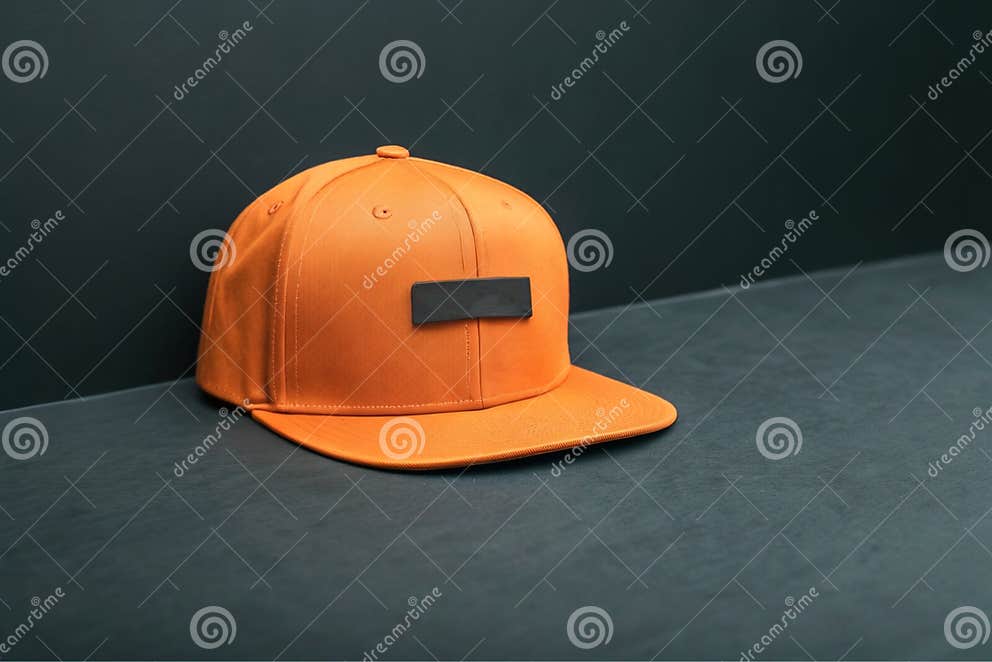 Vivid Orange Snapback Hat Mockup on Solid Background Stock Illustration ...