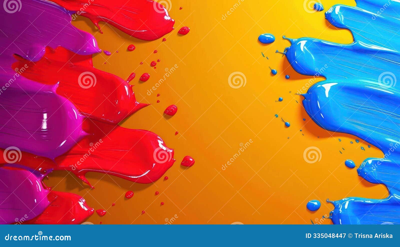 Vivid Paint Splashes in Red and Blue Against a Bright Orange Background ...