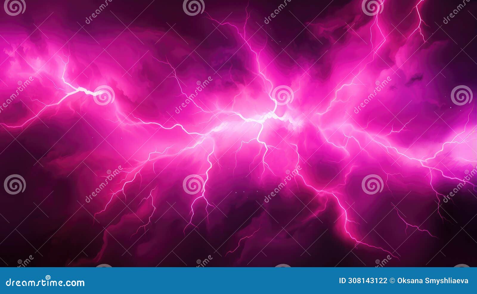 Vivid Pink Lightning Across Dark Clouds Digital Artwork Stock ...