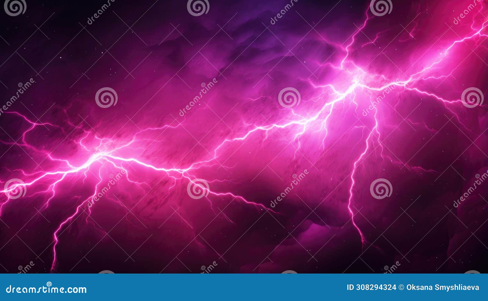 Vivid Pink Lightning Across Dark Clouds Digital Artwork Stock ...