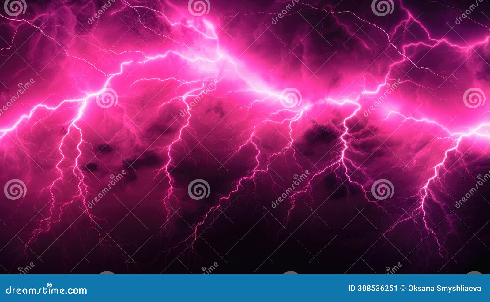 Vivid Pink Lightning Across Dark Clouds Digital Artwork Stock ...