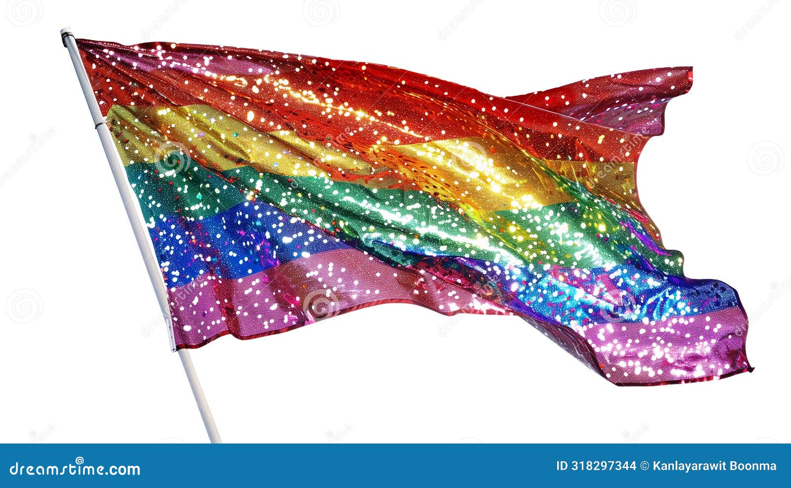 A Vivid Rainbow Flag with Glitter and Pole for LGBT on a Transparent ...