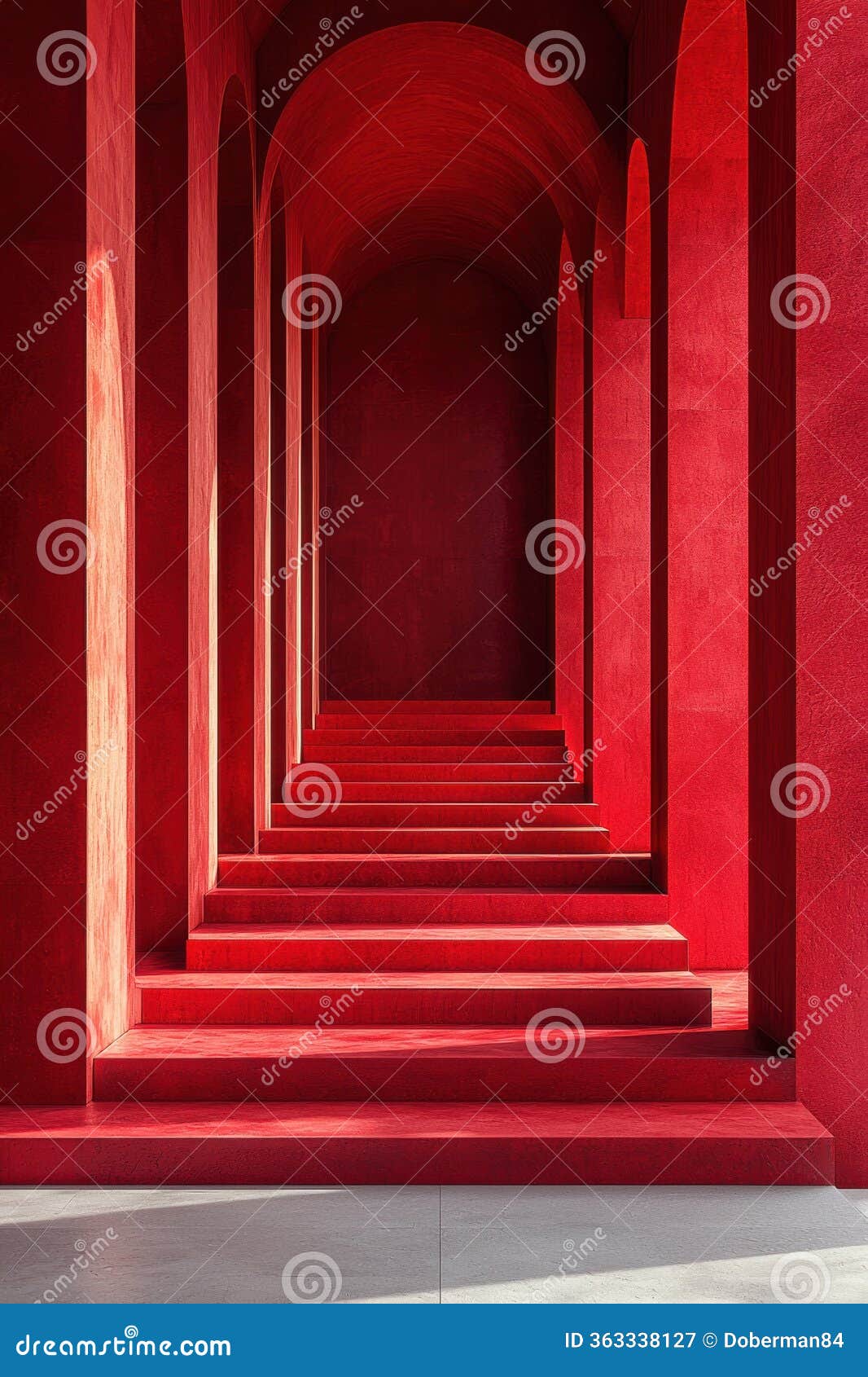 Vivid Red Architectural Hallway with Dramatic Lighting and Shadows ...