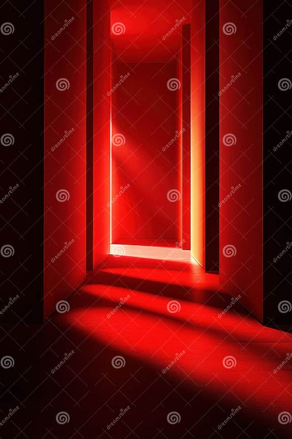 Vivid Red Corridor with Dramatic Lighting and Modern Architectural ...