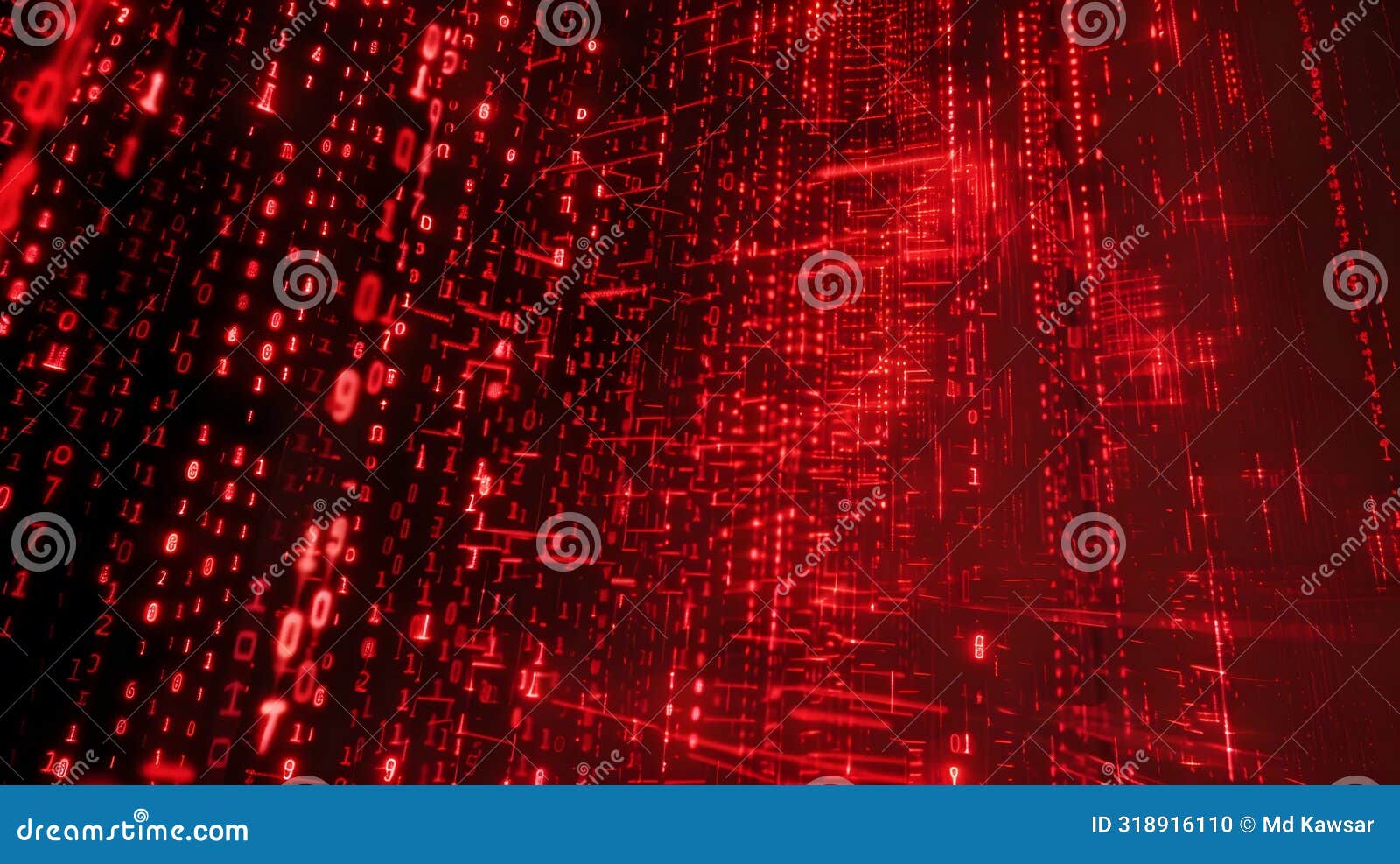 Vivid Red Matrix of Streaming Numbers in Digital World, Ai Generated ...