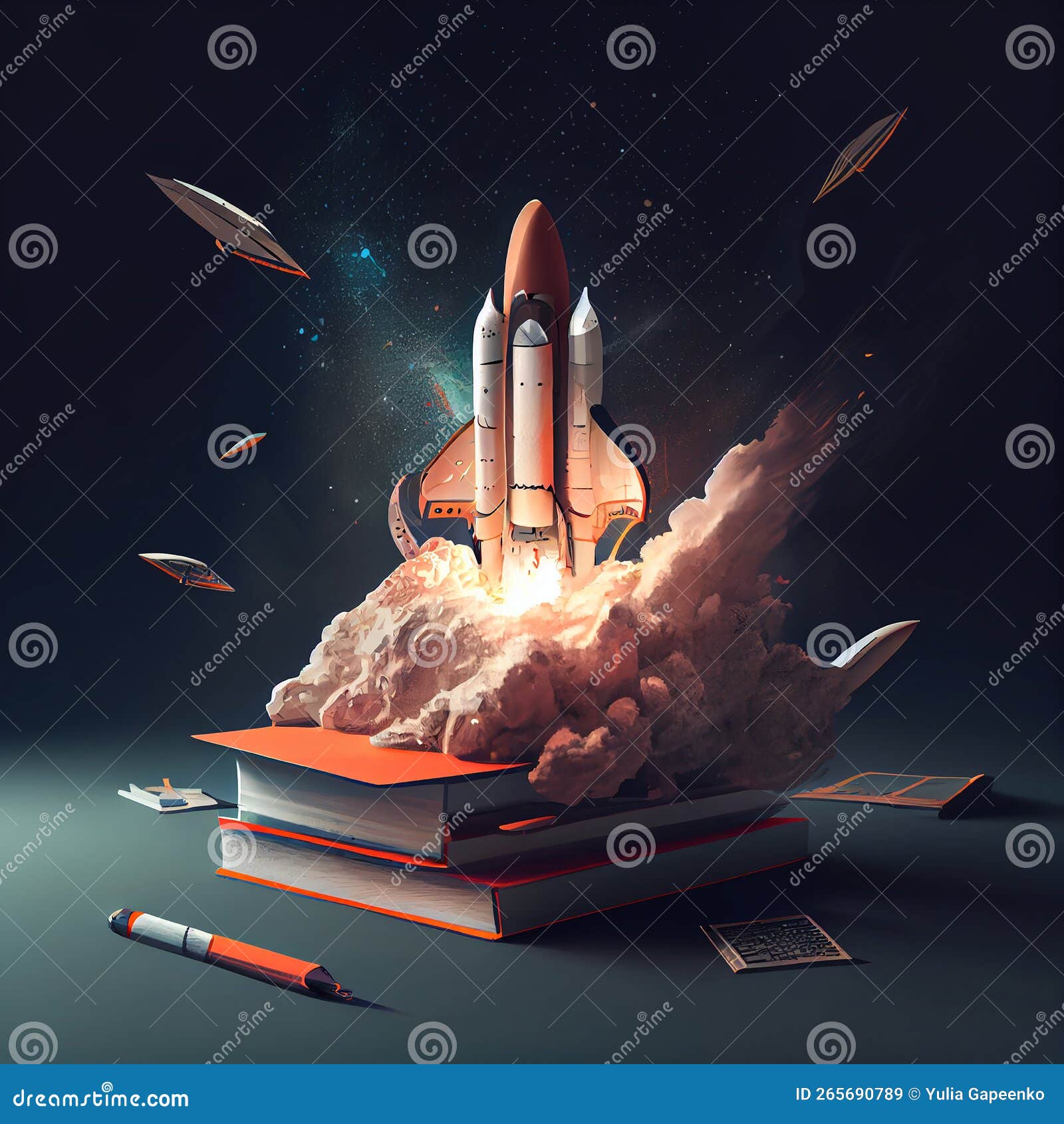 Vivid Rocket Starting Fly from a Desk. Illustration. Generative AI ...