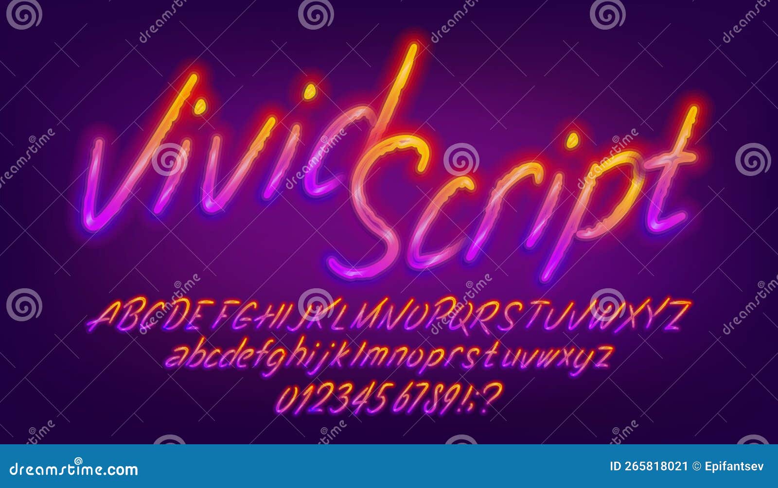 Vivid Script Alphabet Font. Bright Neon Letters and Numbers. Uppercase ...
