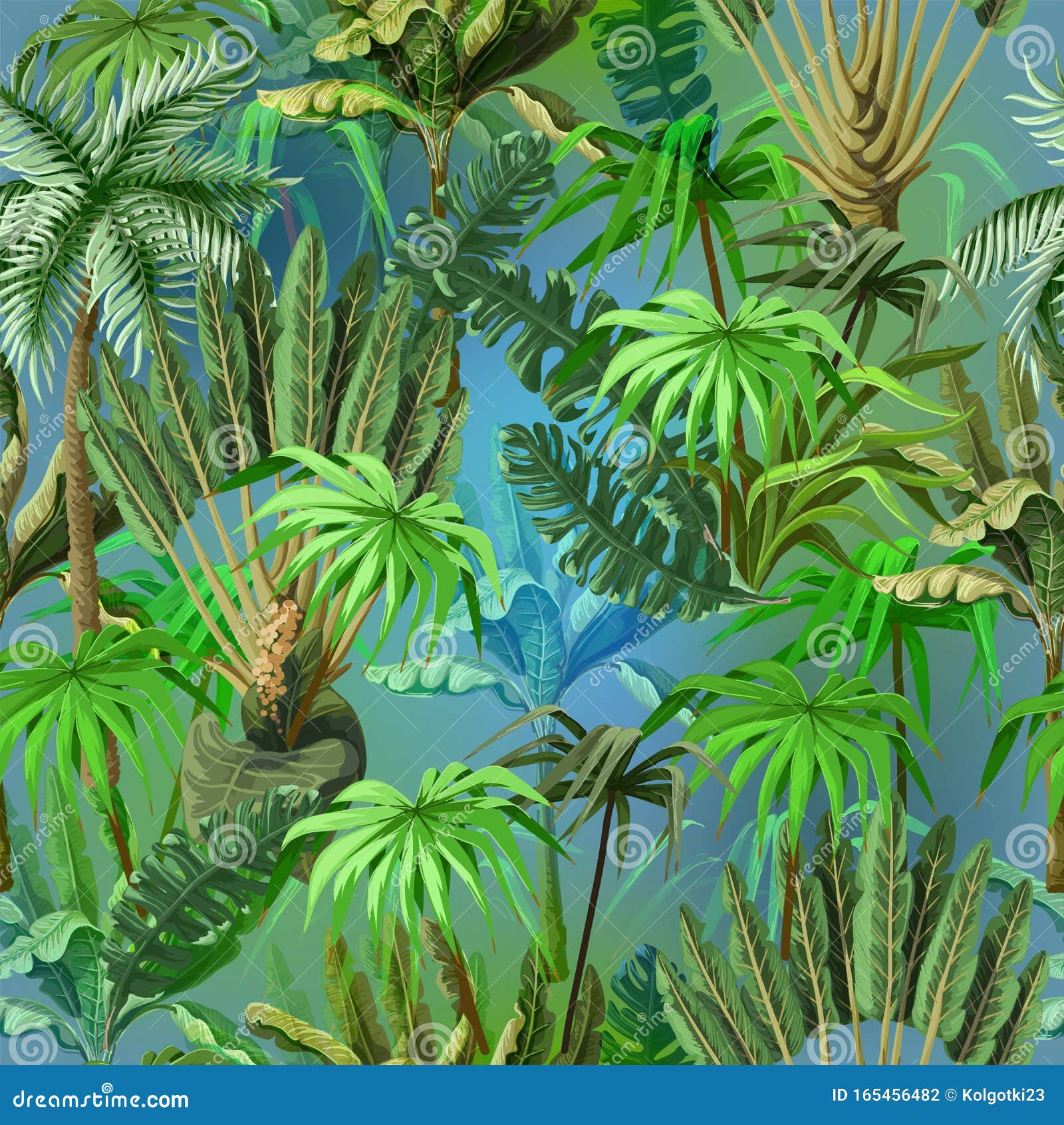 Vivid Seamless Pattern with Jungle Trees. Vector. Stock Vector ...