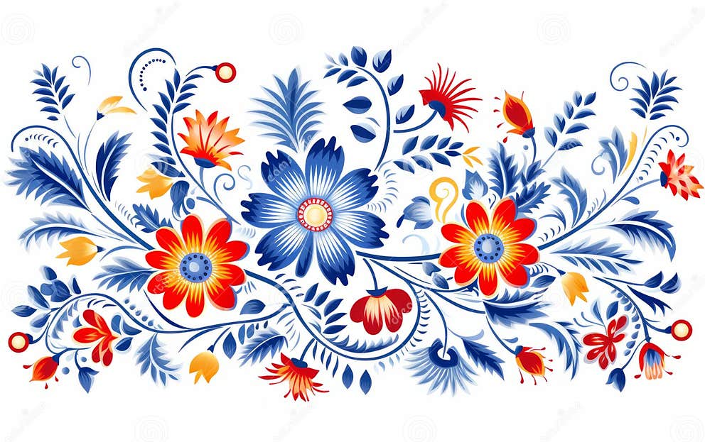 Vivid Slavic Floral Pattern Featuring Folklore Decorative Elements ...