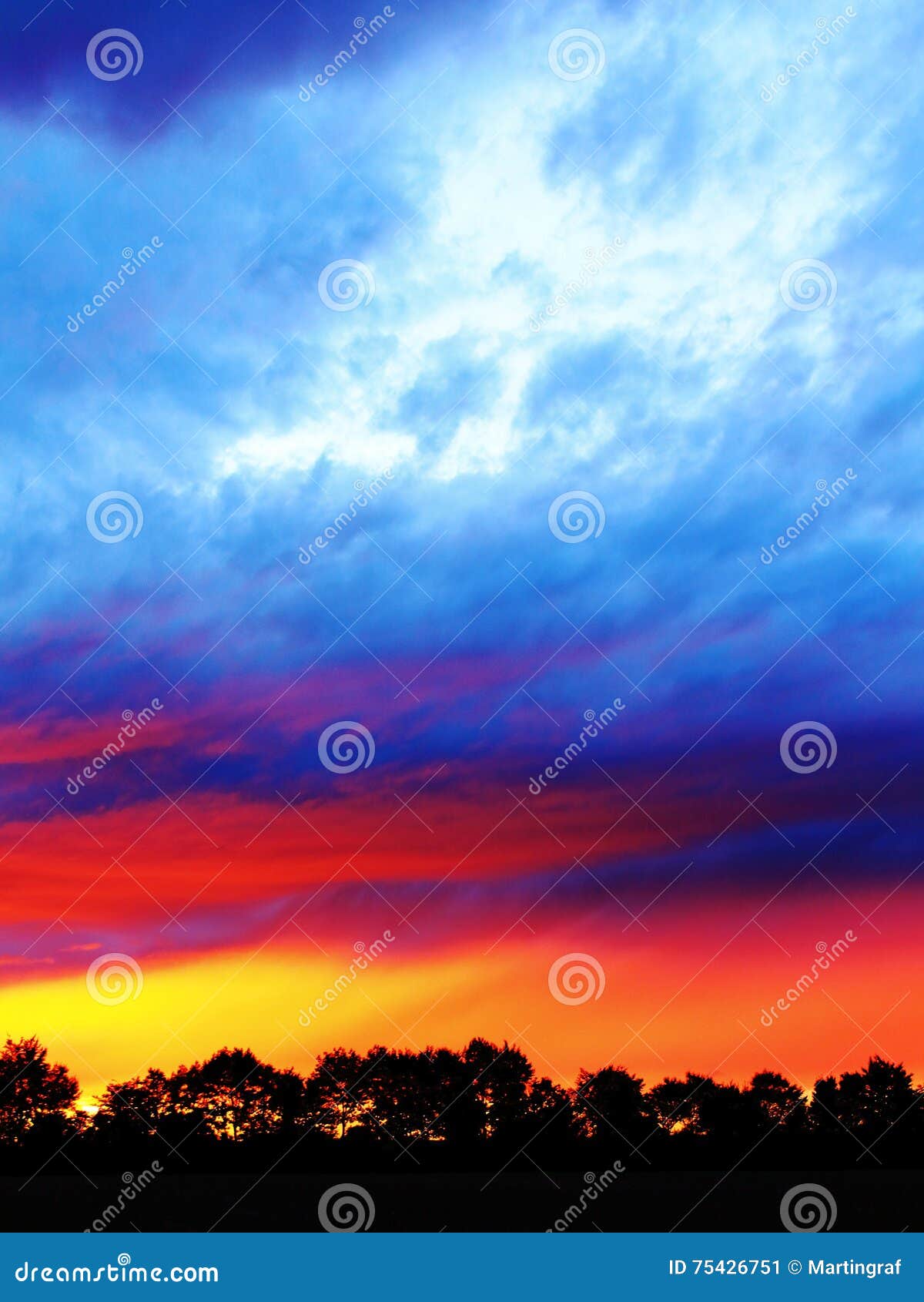 Colorful Sunset Reflections in Cloud Layer Over Forest, Vibrant ...