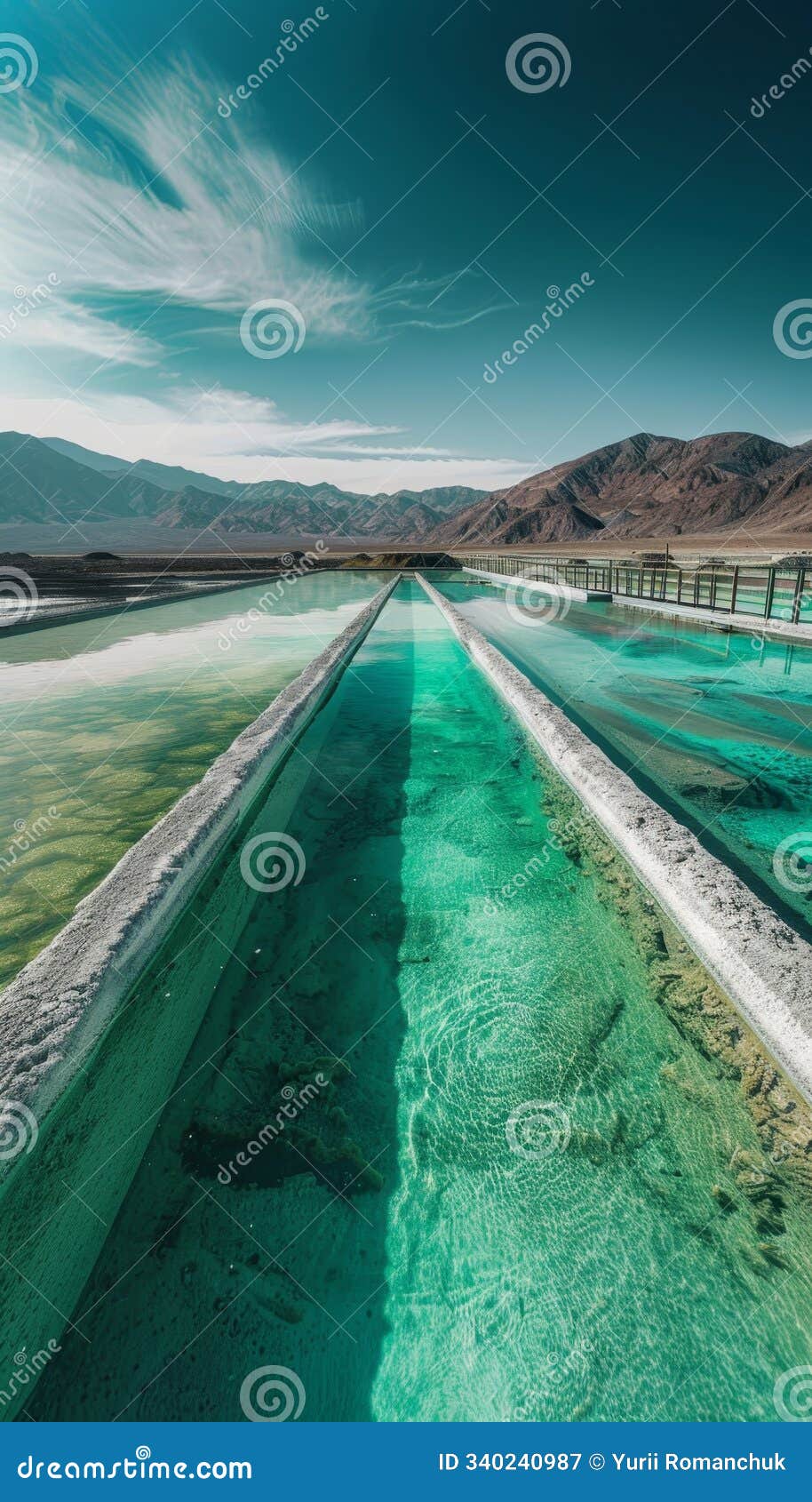 Vivid Turquoise Brine Pool For Lithium Mining With Evaporation Racks ...