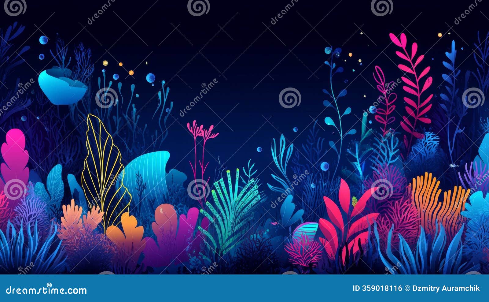 A Vivid Underwater Setting with Fantastical, Luminescent Plants Stock ...