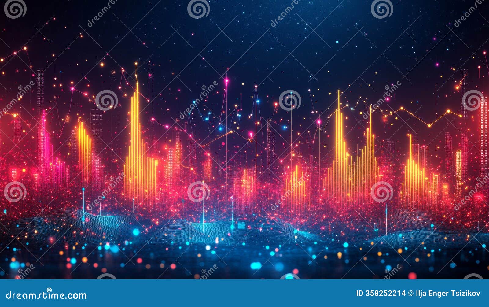 Vivid Vector Chart Financial Display with Dynamic Lines, Gradient Bars ...