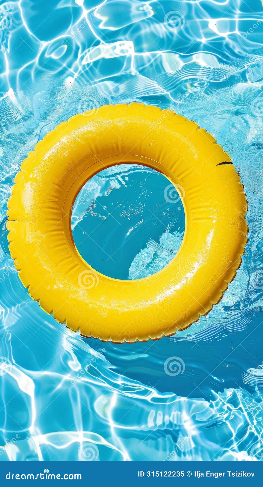 Vivid Yellow Pool Float Drifting In The Refreshing Crystal Clear Blue ...