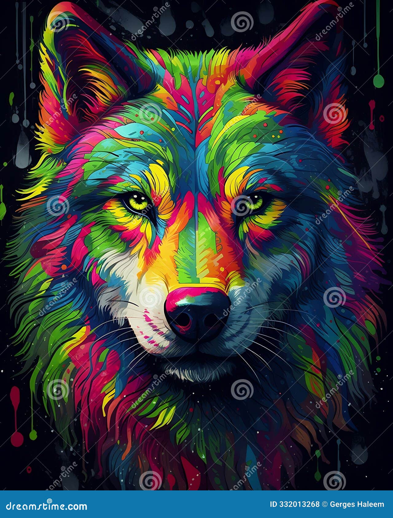 Colorful Wolf Illustration with Vibrant Patterns and Striking Facial ...