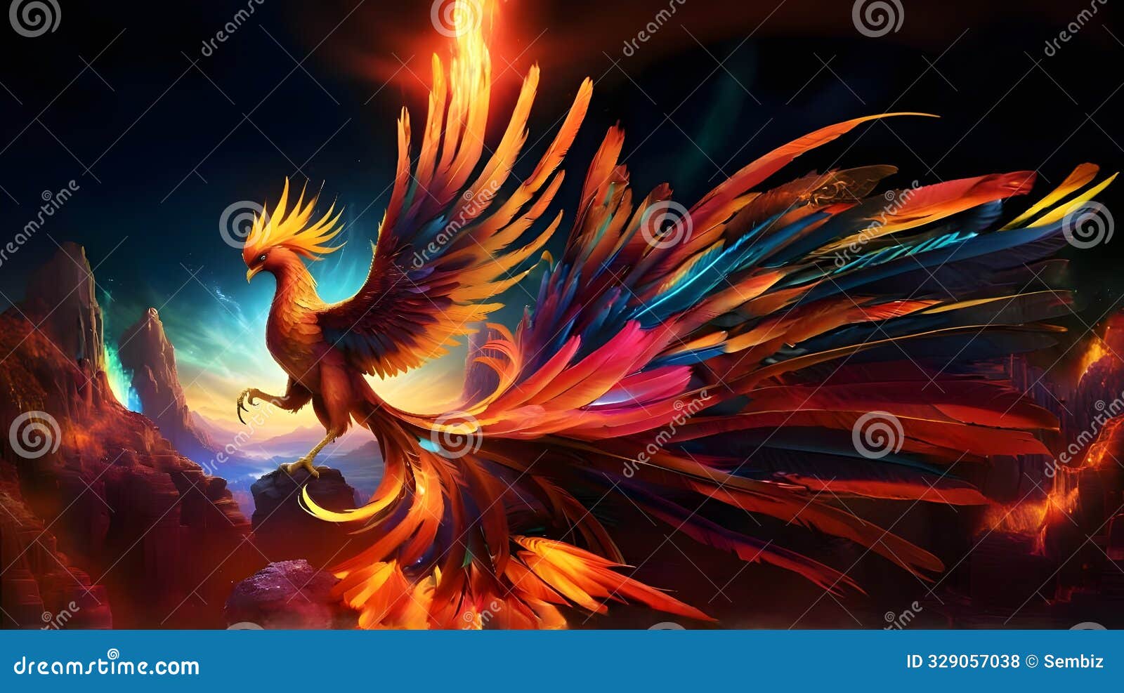 Vividly Soaring Phoenix with Fiery Feathers in Virtual Reality Realm ...