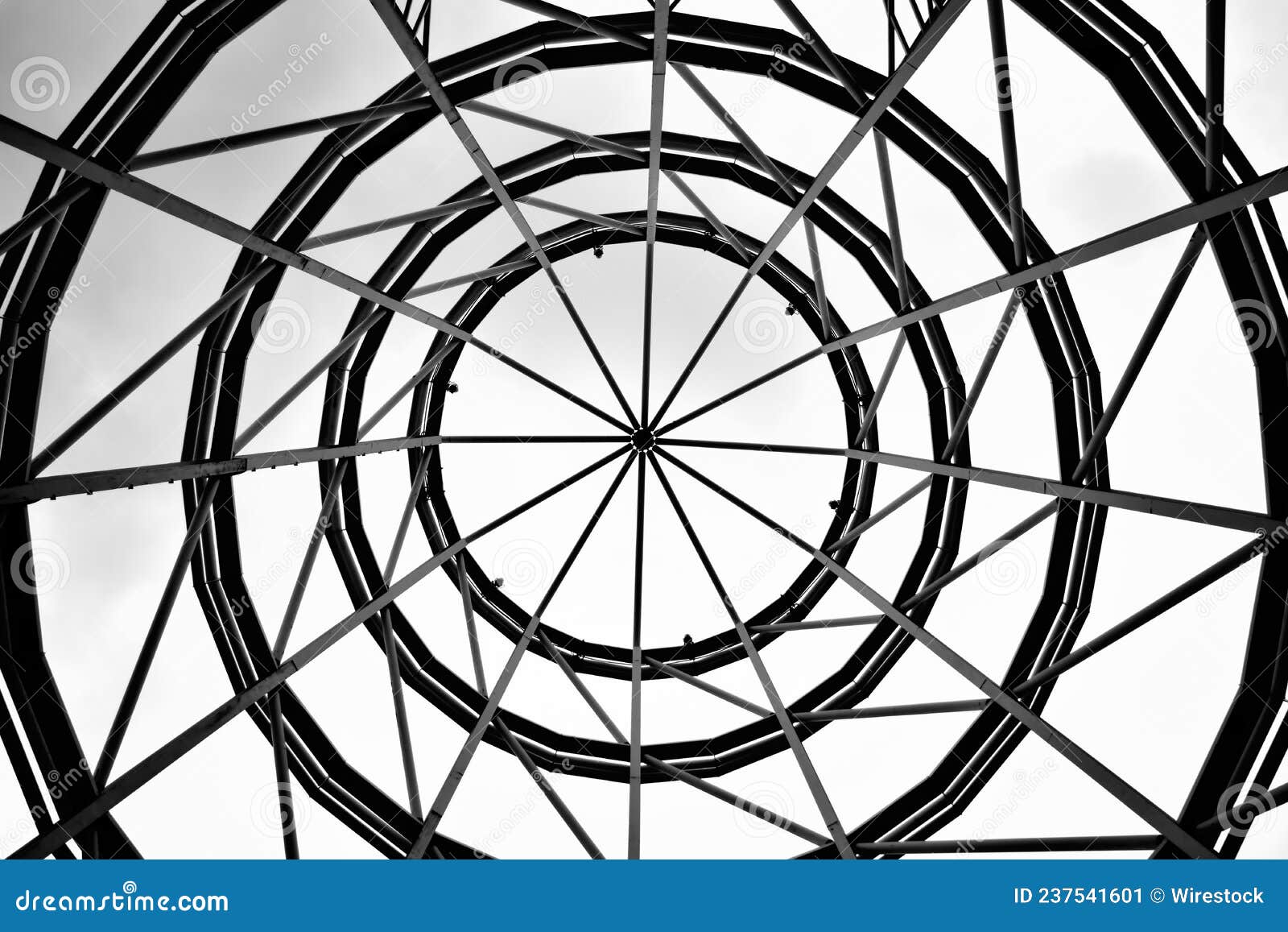 Grayscale Shot of the Circular Steel Beam Dome, High Metal Beam Dome at ...