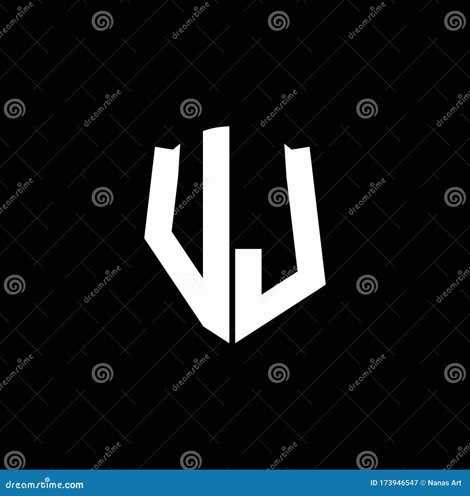 VJ Monogram Letter Logo Ribbon with Shield Style Isolated on Black ...